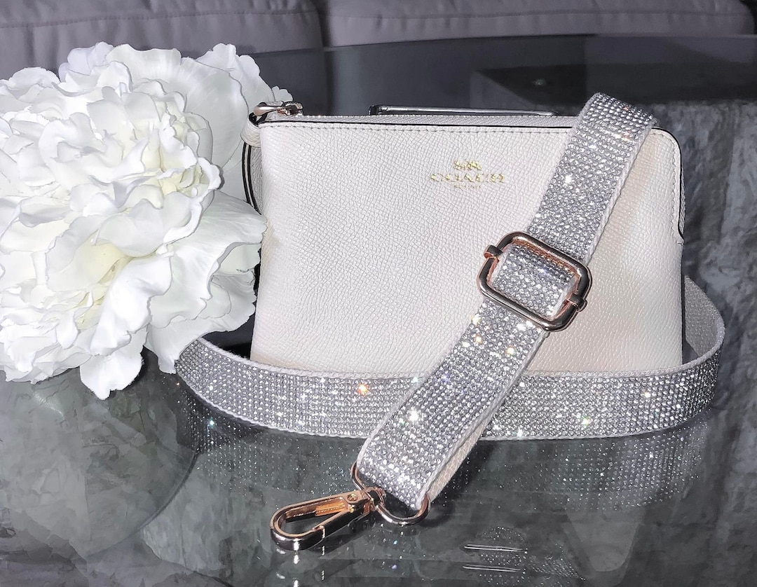 White 1" Sparkle Crossbody Strap; Slim Adjustable Rhinestone Purse ...
