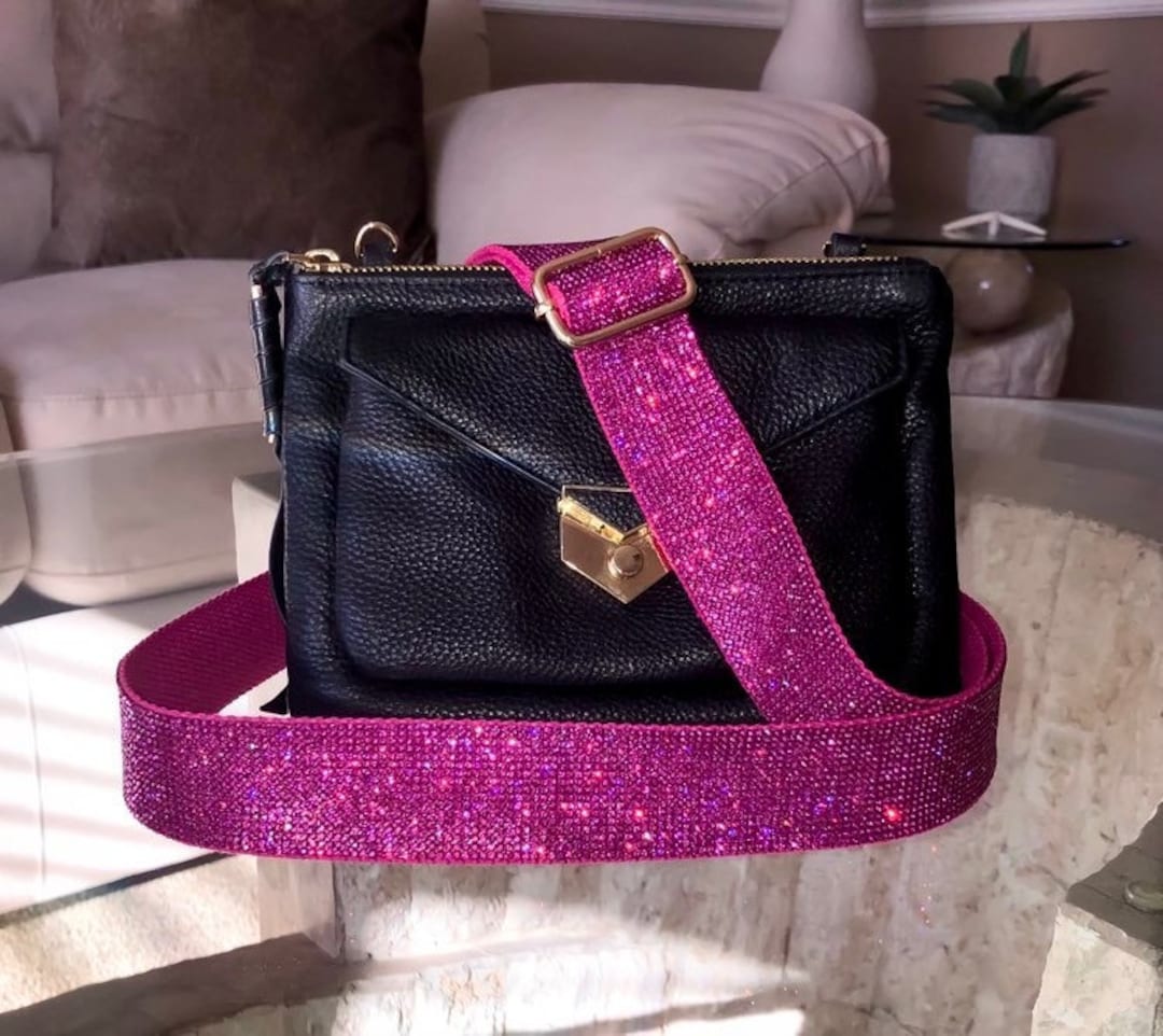 Hot Pink Sparkle Crossbody Strap; Magenta Rhinestone Stadium Strap ...