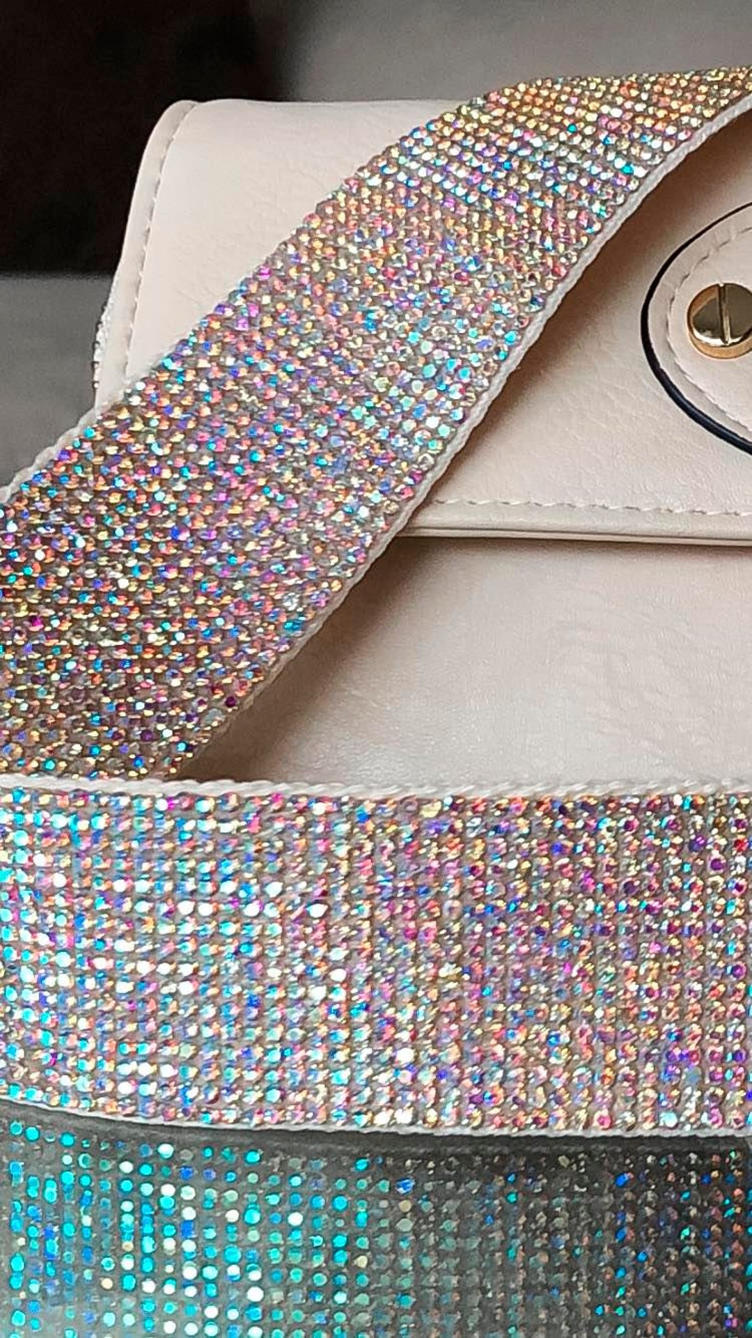 Ivory/ab Sparkle Crossbody Strap; Iridescent Rhinestone Guitar Purse ...