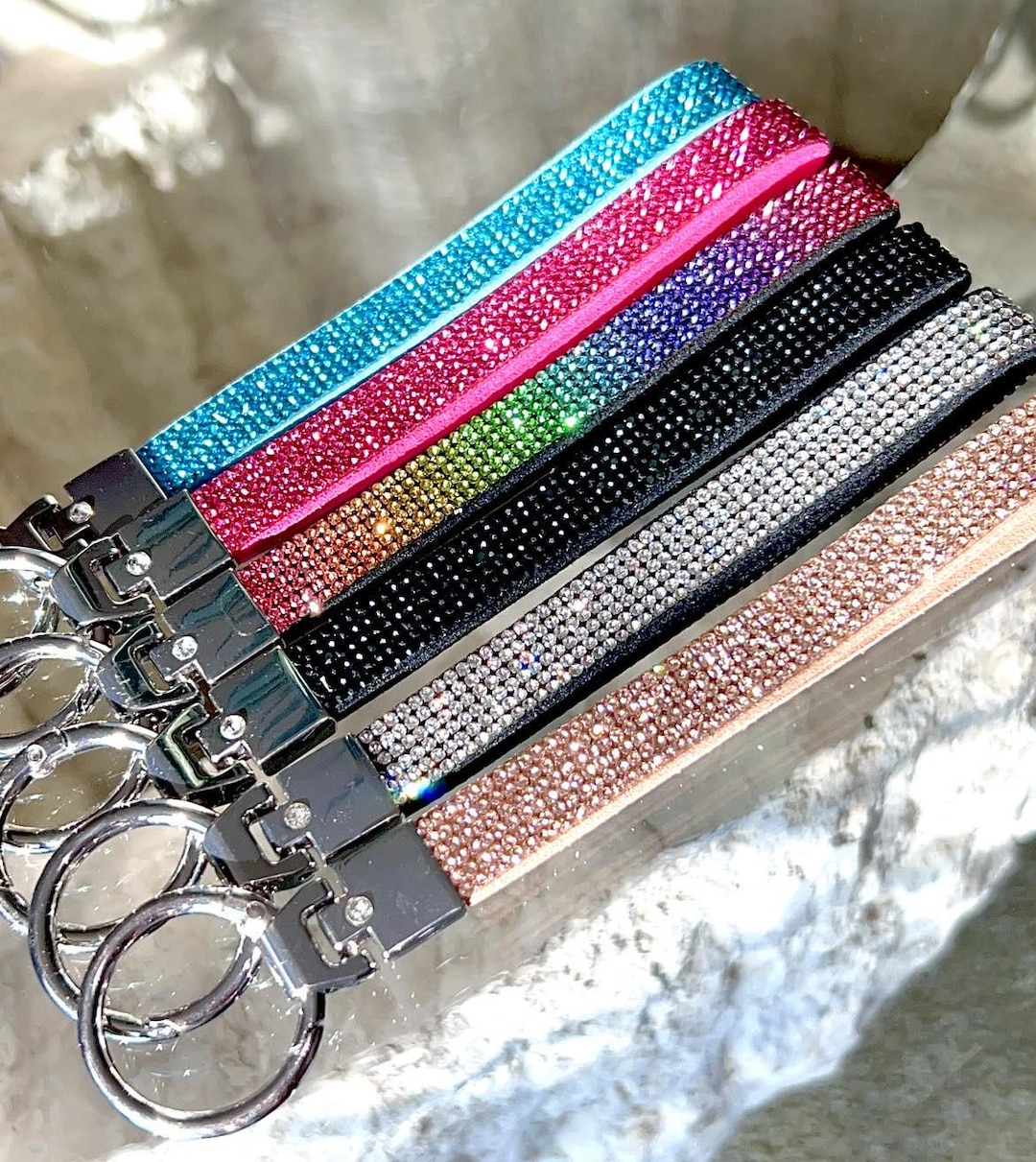 Sparkle Wristlet Rhinestone Keyring; Assorted Colors; Silver Hardware ...