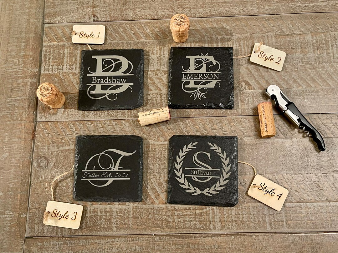 Set of 4 Split Monogram Slate Coaster 4 Square - Etsy
