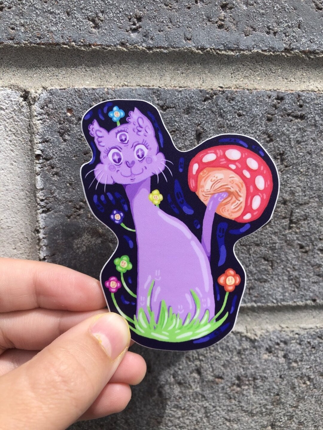 Trippy Cat Vinyl Sticker | Cute Cat | Mushroom - Etsy