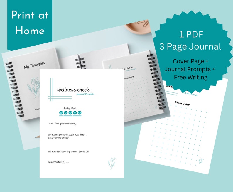 Print at Home : 3 Page Wellness Journal | Daily Journal | Mental Health ...