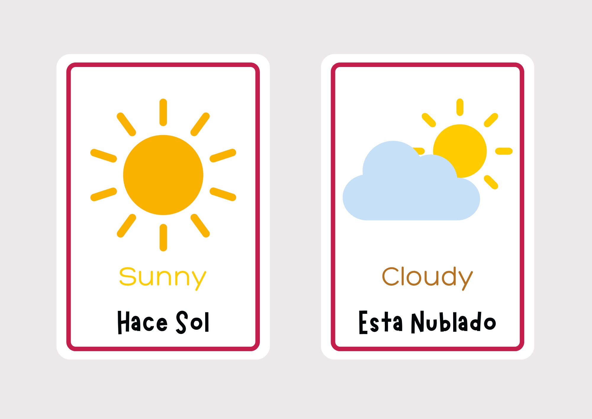Bilingual Printable Flashcards: English and Spanish | Weather ...