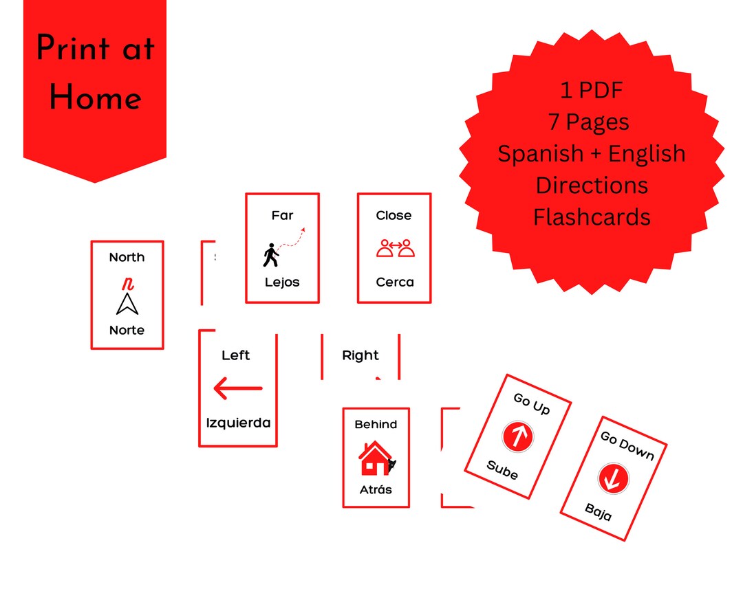 Bilingual Printable Flashcards: English and Spanish | Directions ...