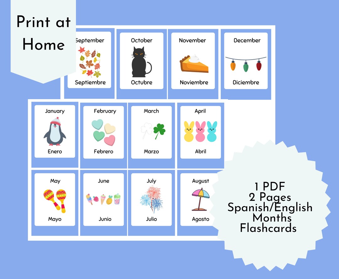 Bilingual Printable Flashcards: English and Spanish | Months of the ...