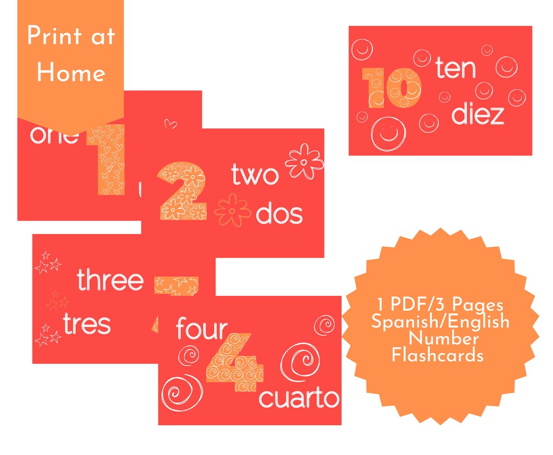 Bilingual Printable Flashcards: English and Spanish | Numbers 1-10 ...