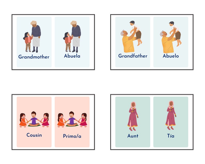 11 Bilingual Printable Flashcards: English and Spanish Family Learn ...