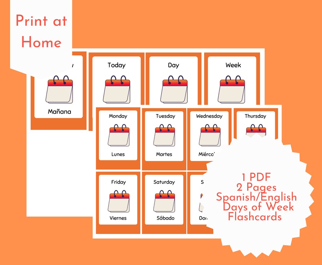 Bilingual Printable Flashcards: English and Spanish | Days of the Week ...