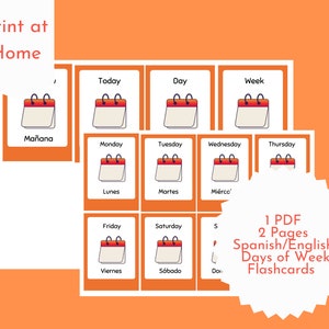 Bilingual Printable Flashcards: English and Spanish | Days of the Week ...