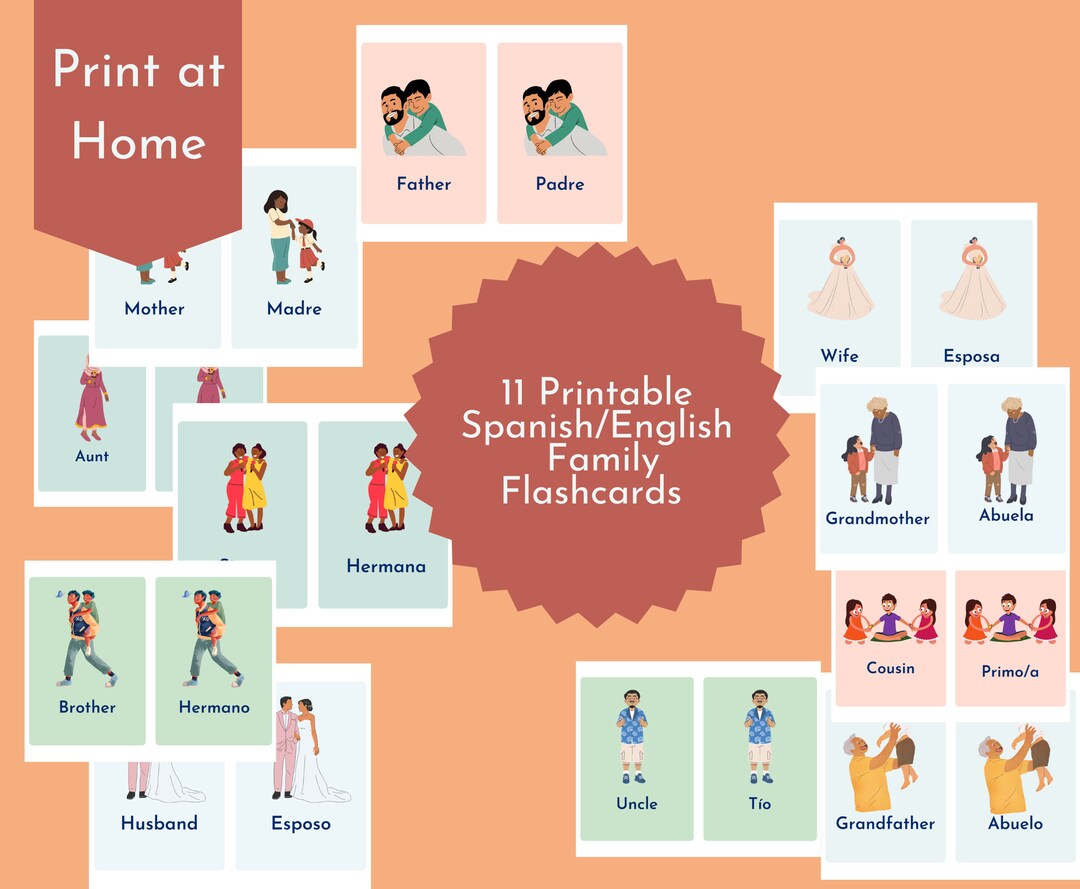 Bilingual Printable Flashcards: English and Spanish | Family Members ...