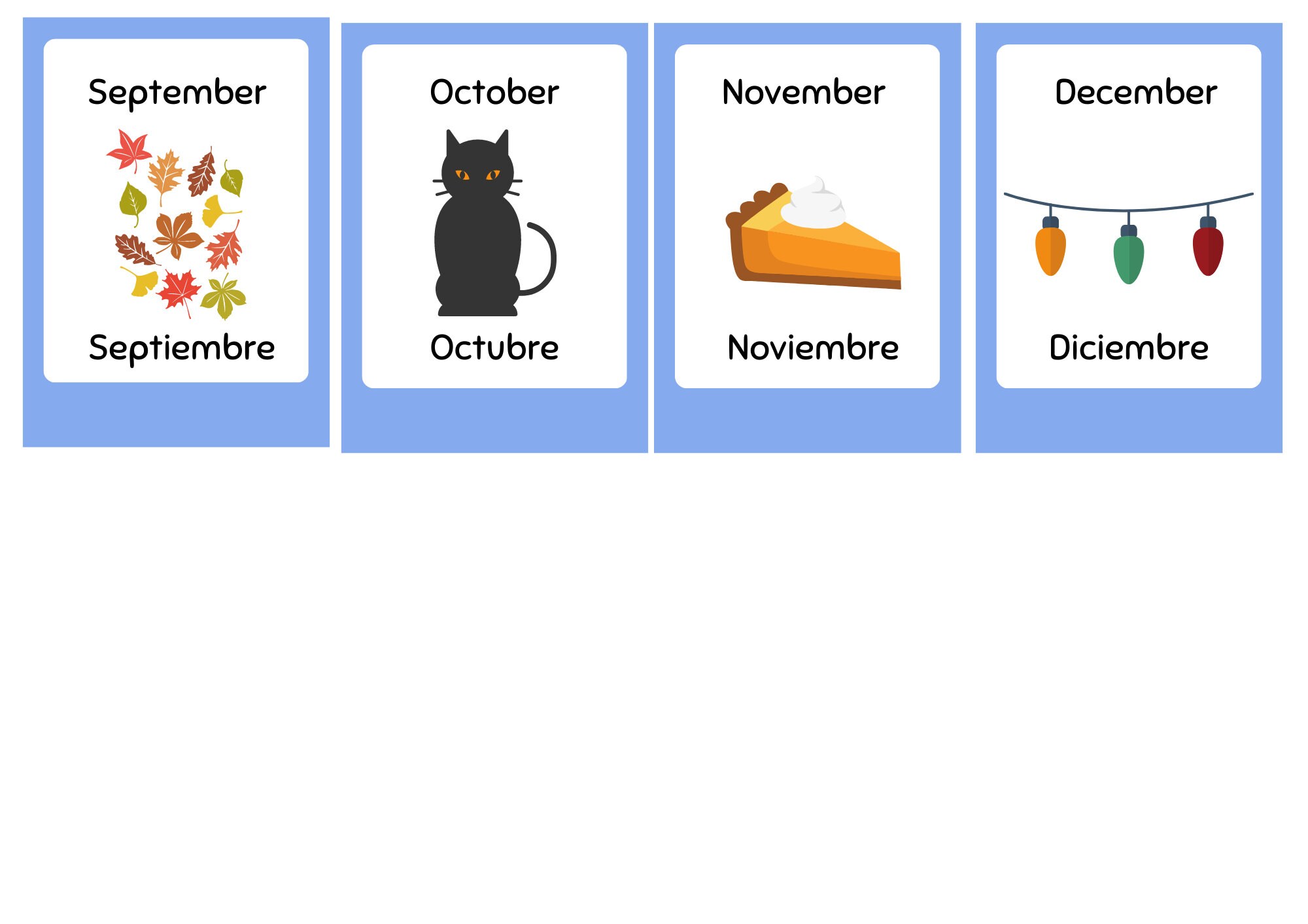Bilingual Printable Flashcards: English and Spanish | Months of the ...