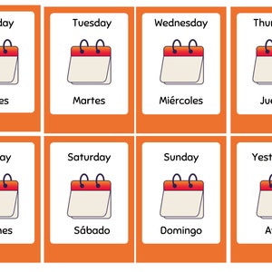 Bilingual Printable Flashcards: English and Spanish | Days of the Week ...
