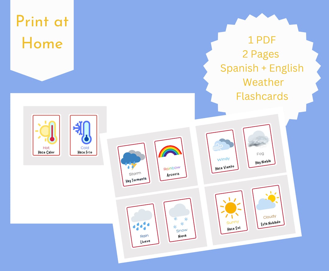 Bilingual Printable Flashcards: English and Spanish | Weather ...