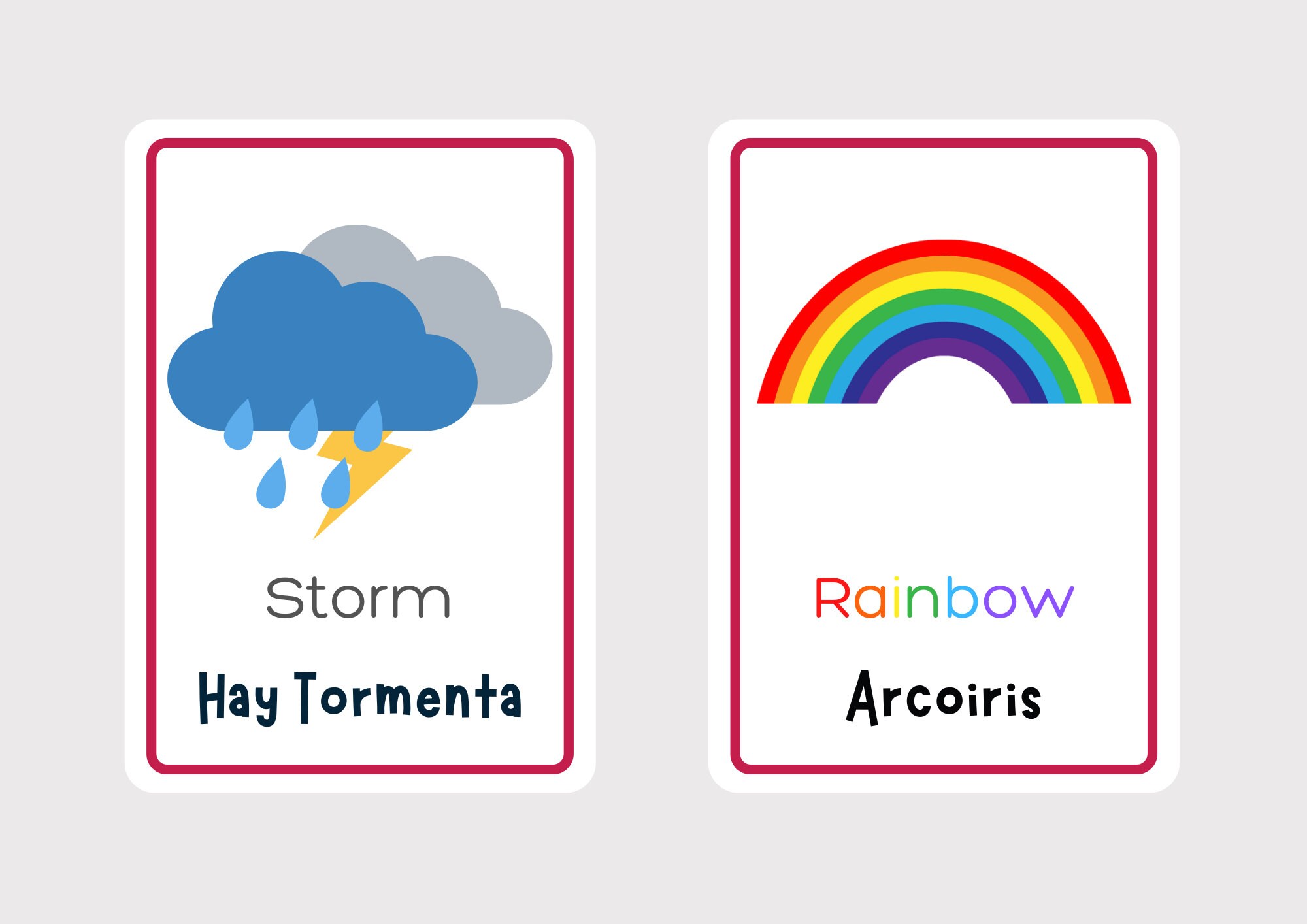 Bilingual Printable Flashcards: English and Spanish | Weather ...
