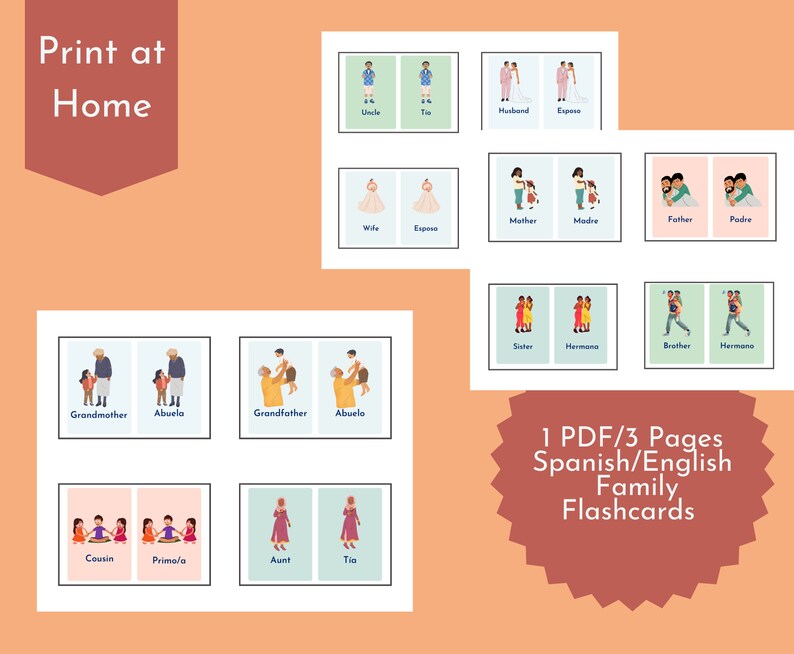 11 Bilingual Printable Flashcards: English and Spanish Family Learn ...
