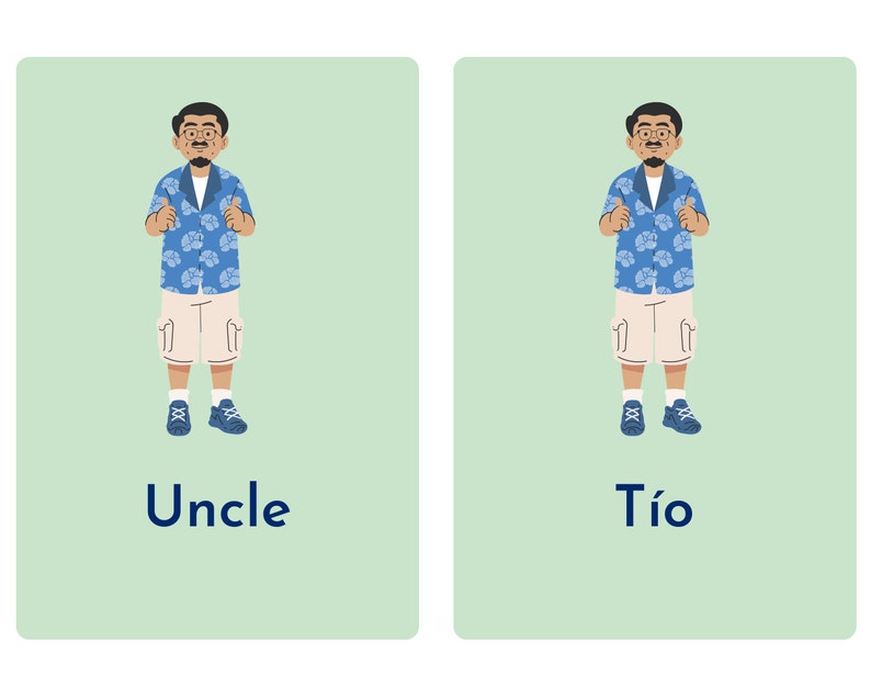 Bilingual Printable Flashcards: English and Spanish | Family Members ...