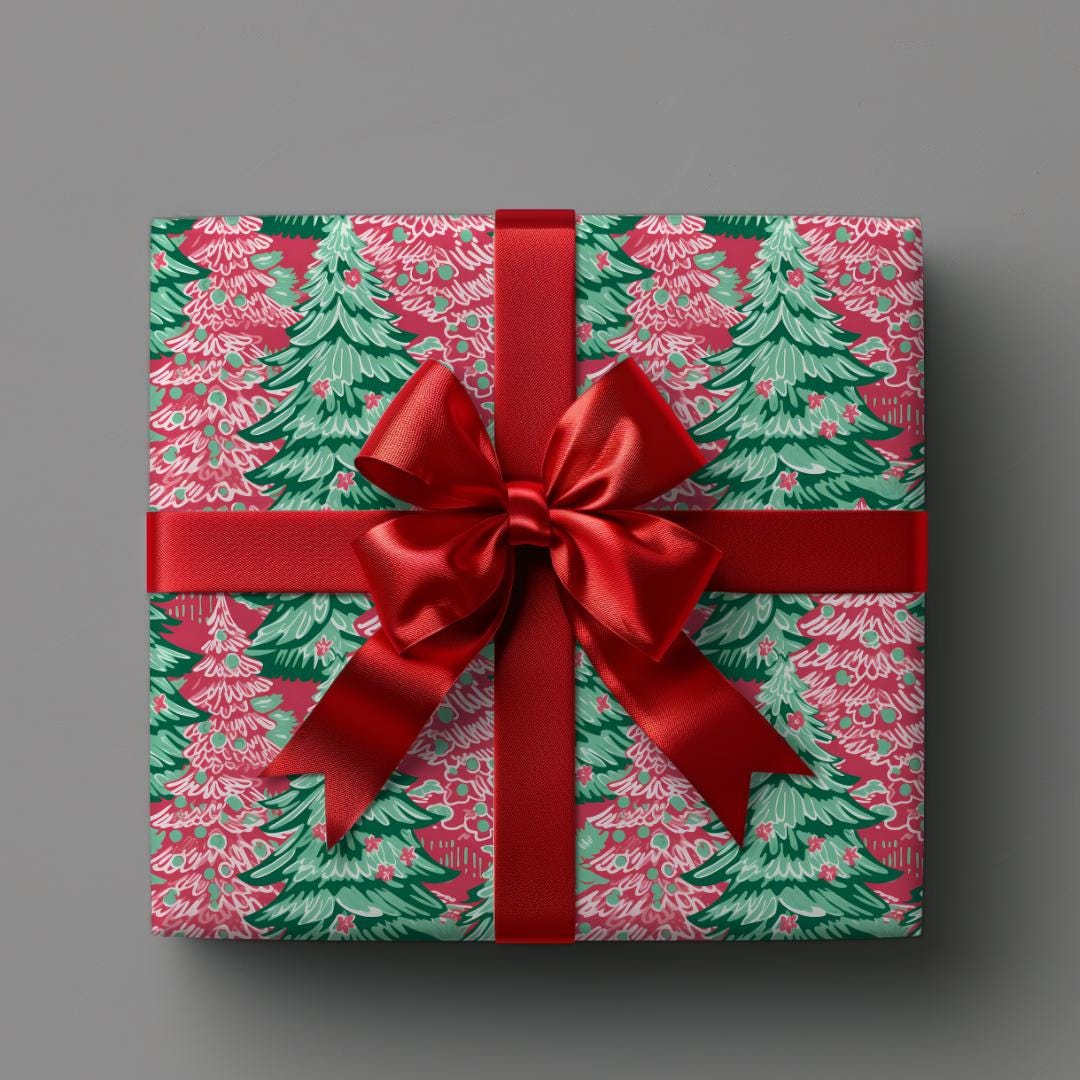 Preppy Christmas Wrapping Paper, Retro Wrapping Paper, Festive Wrapping ...