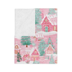 Pink Gingerbread House Throw Blanket, Cute Pink Christmas Blanket, Pink ...