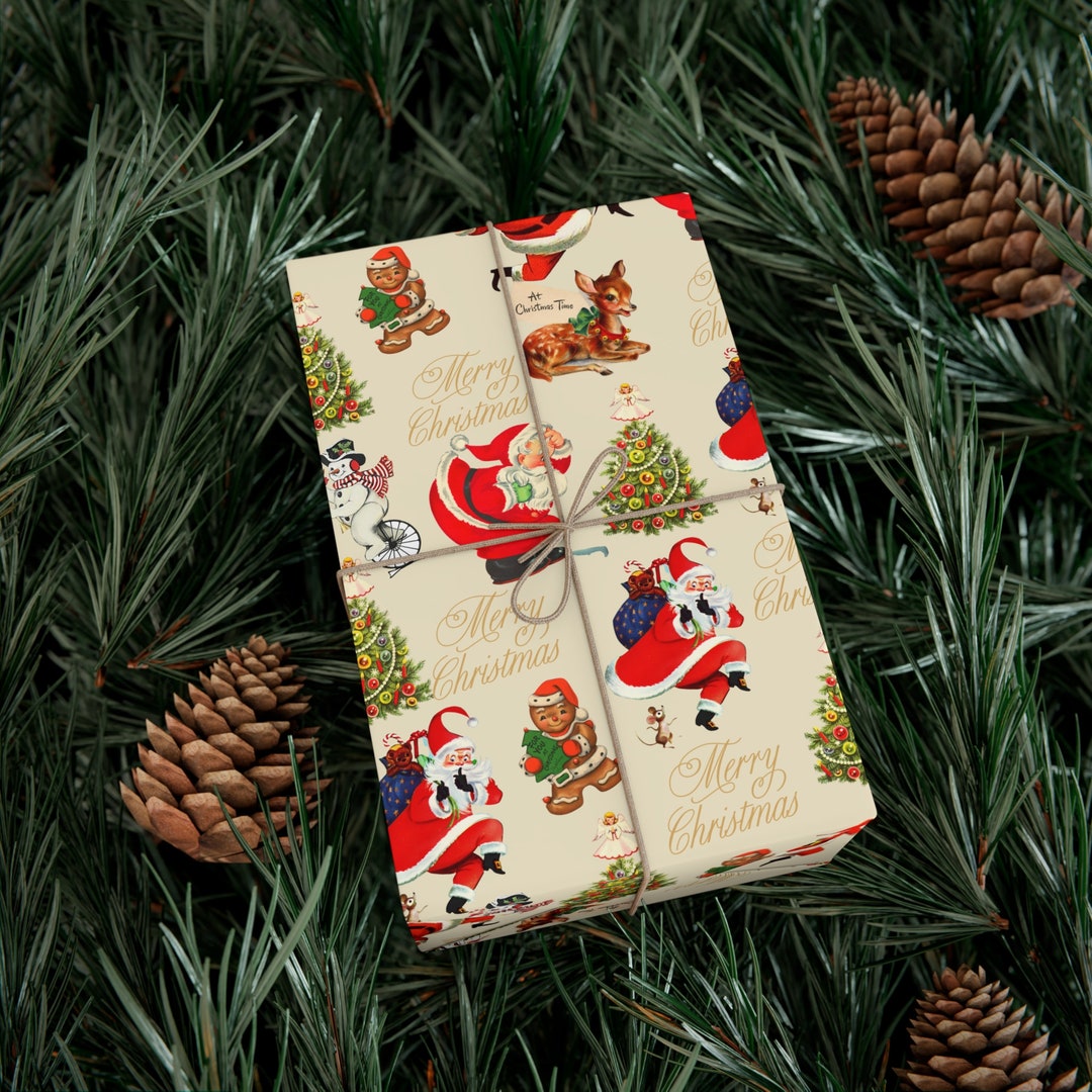 Retro Christmas Wrapping Paper, Vintage Wrapping Paper, Mid Century ...