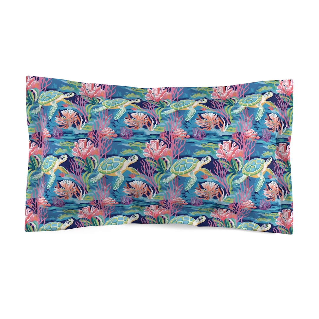 Preppy Sea Turtle Pillow Shams, Tropical Pillow Shams, Coastal Home ...