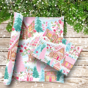 Candy Theme Wrapping Paper, Gingerbread House Wrapping Paper, Pink ...