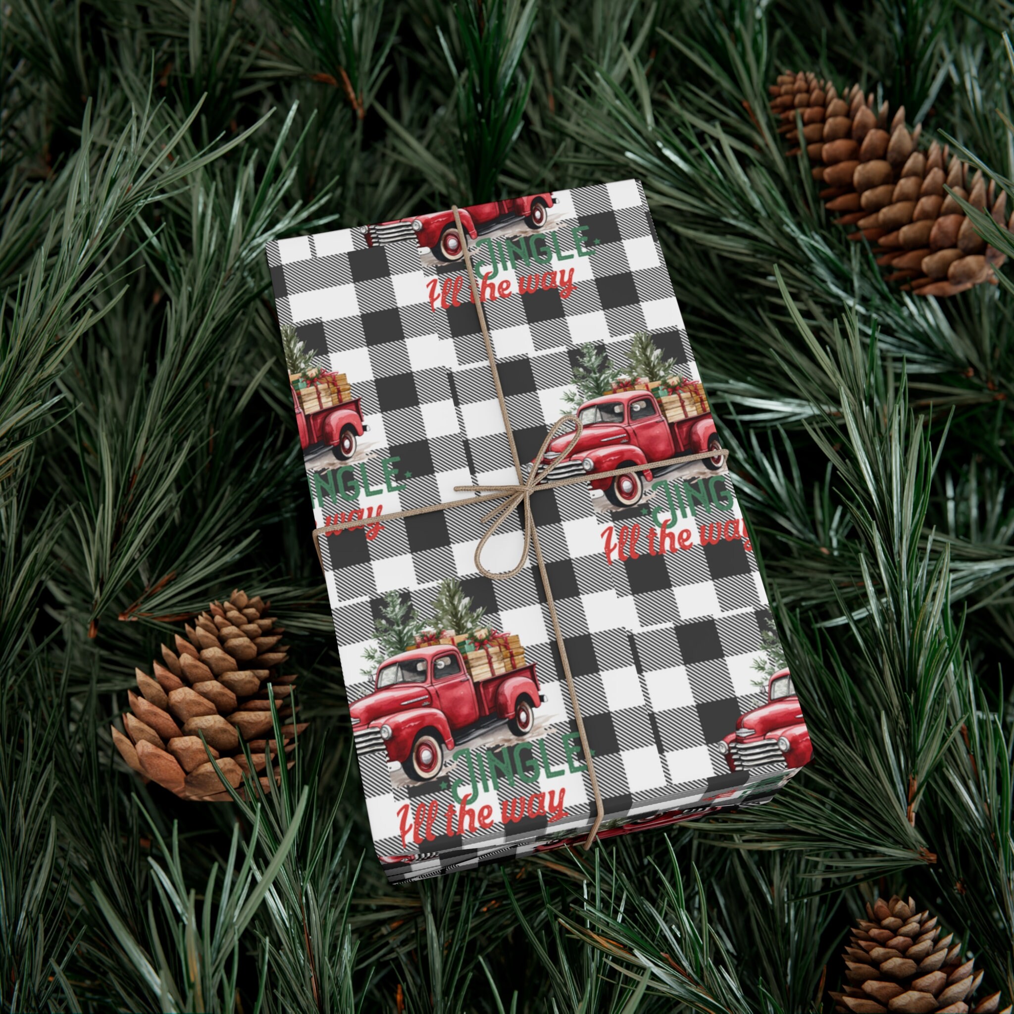 Buffalo Plaid Wrapping Paper, Farm Truck Wrapping Paper, Farmhouse ...