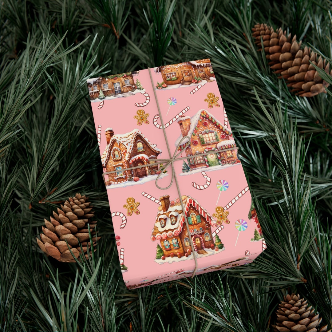 Pink Gingerbread Christmas Wrapping Paper, Pink Christmas Wrapping ...
