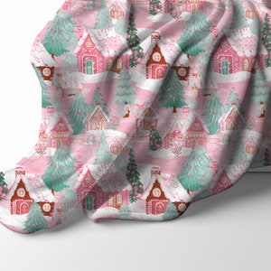 Pink Gingerbread House Throw Blanket, Cute Pink Christmas Blanket, Pink ...