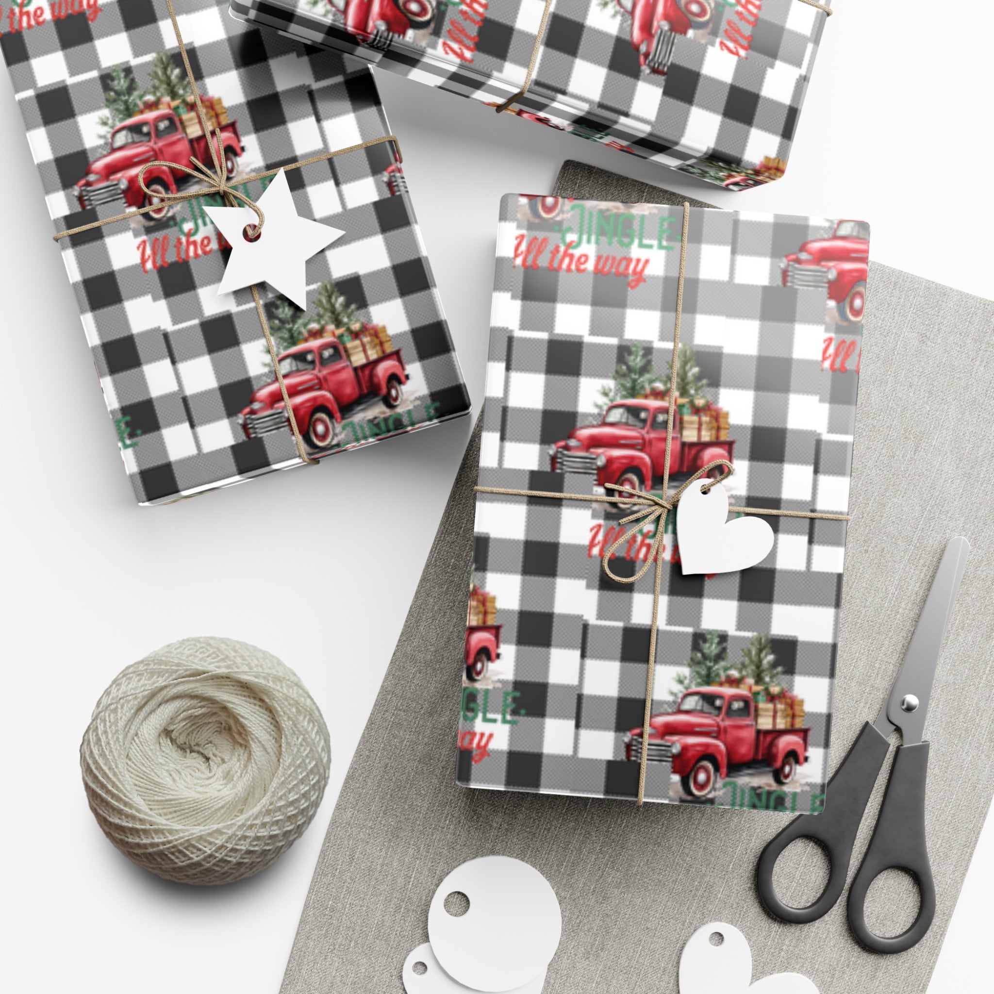 Buffalo Plaid Wrapping Paper, Farm Truck Wrapping Paper, Farmhouse ...