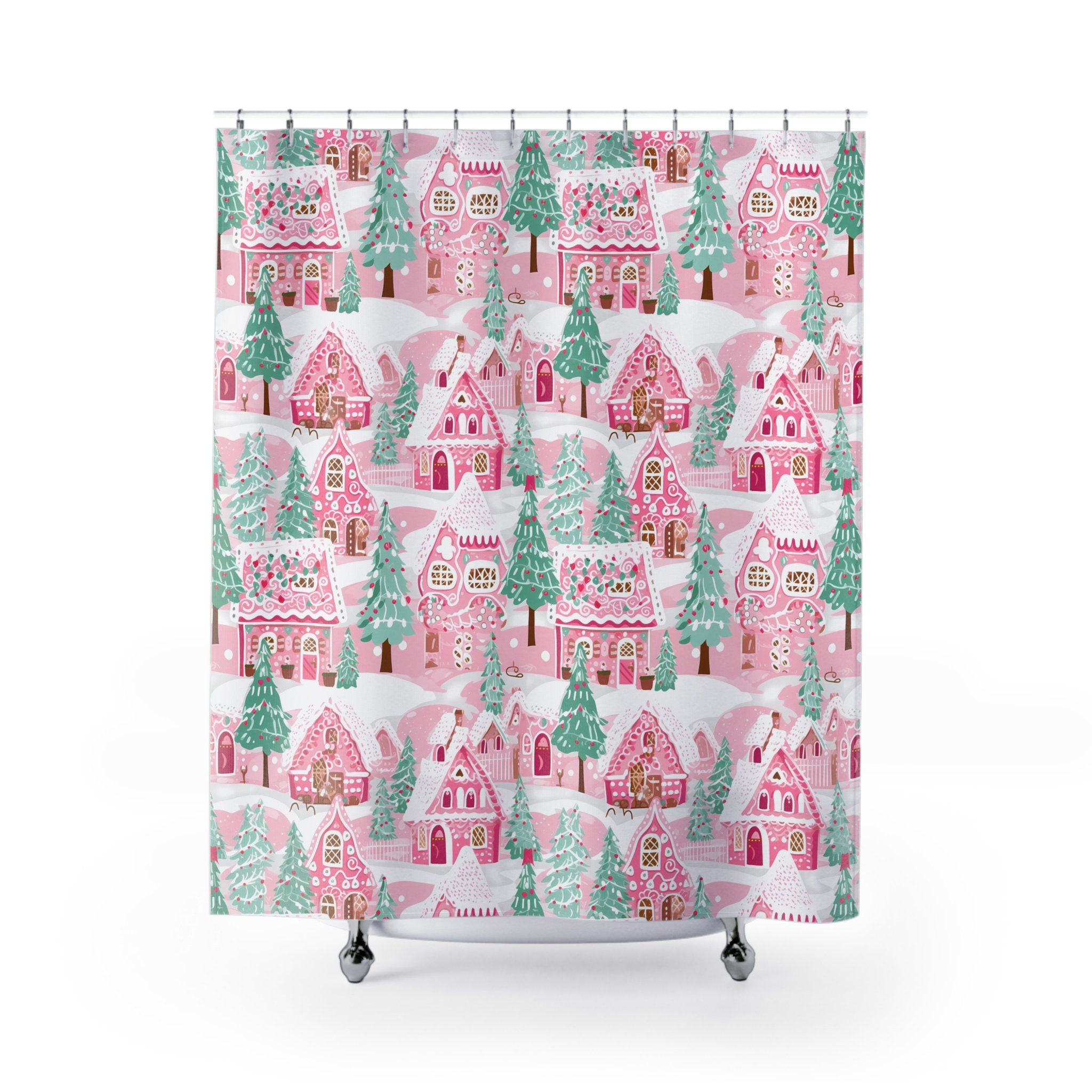Preppy Pink Gingerbread House Shower Curtain Gingerbread - Etsy