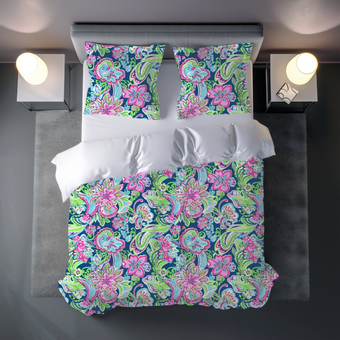 Preppy Paisley Print Duvet Cover, Beach Vibes Duvet Cover, Twin XL ...