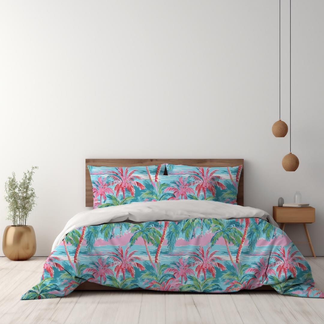 Preppy Palm Tree Duvet, Coastal Duvet Cover, Tropical Duvet Cover, Twin ...