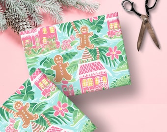 Gingerbread Man Wrapping Paper Pink Gingerbread Man Pink Christmas ...