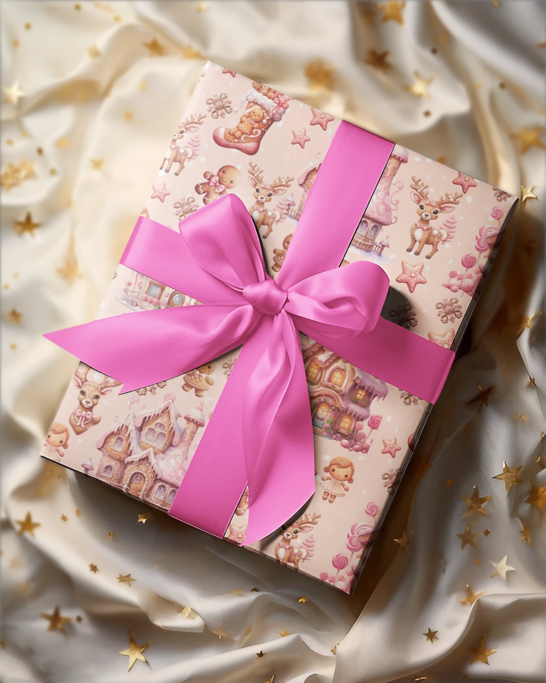 Pink Gingerbread Gift Wrapping Papers, Pink Gingerbread Christmas ...