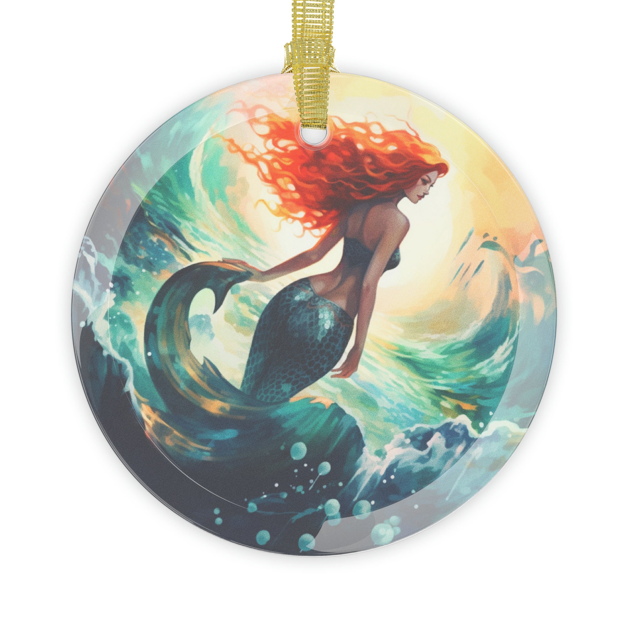 Mermaid Glass Christmas Ornament, Mermaid Ornament, Ocean Theme ...