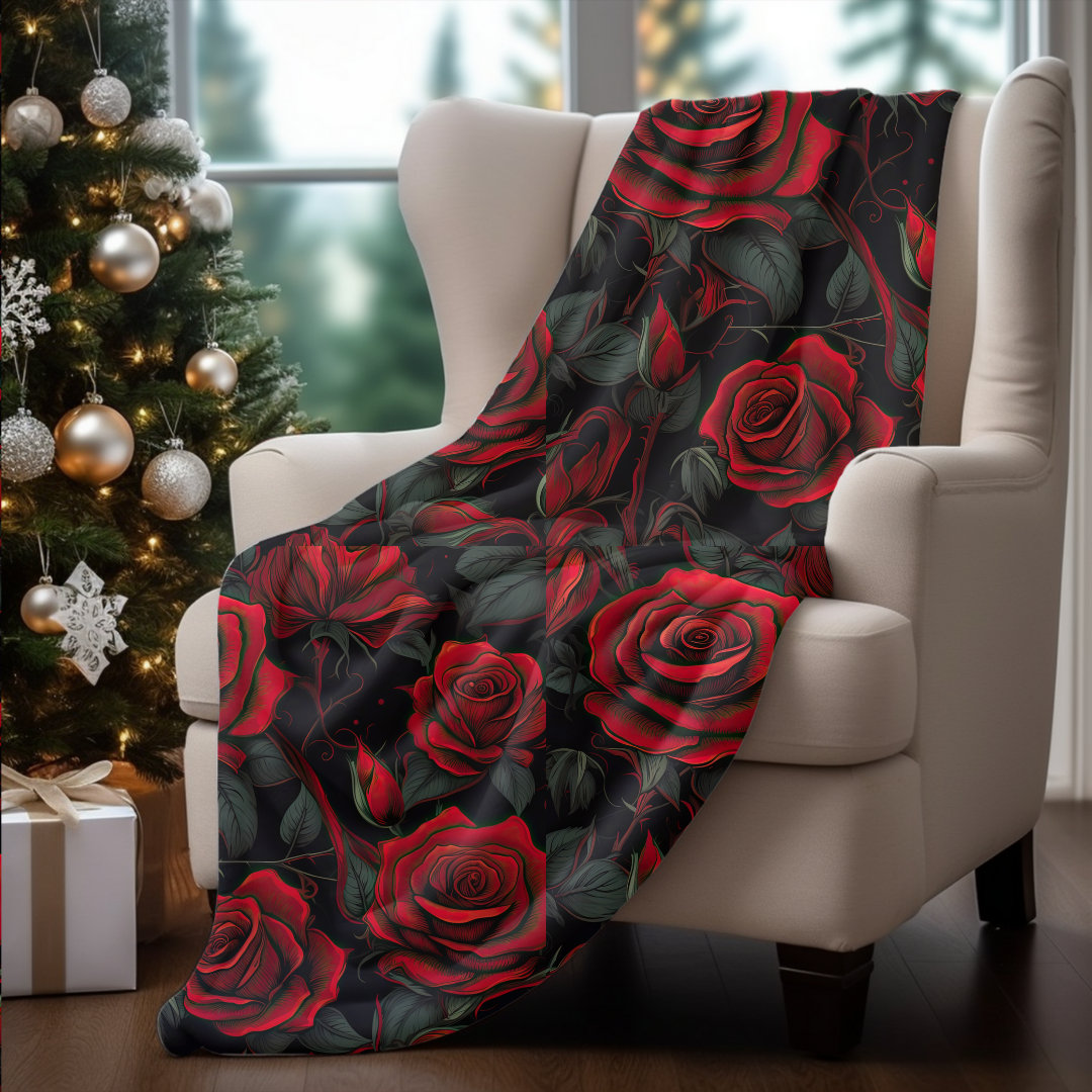 Dark Romantic Red Rose Plush Fleece Throw Blanket - Etsy