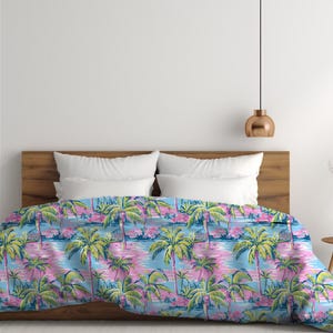 Preppy Palm Print Duvet Cover, Baby Blue Duvet Cover, Coastal Bedding ...