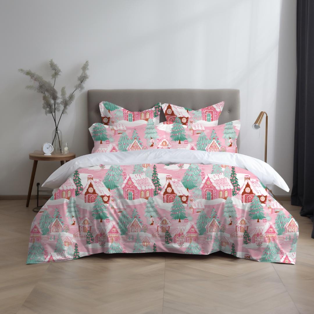 Pink Gingerbread House Duvet, Pink Christmas Aesthetic, Pink Duvet ...