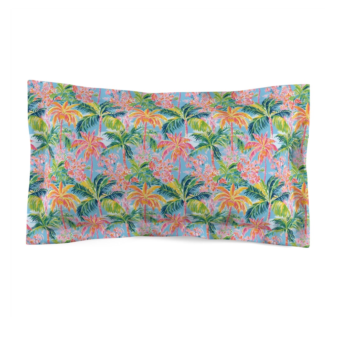 Preppy Palm Print Pillow Shams, Tropical Pillow Shams, Coastal Home ...