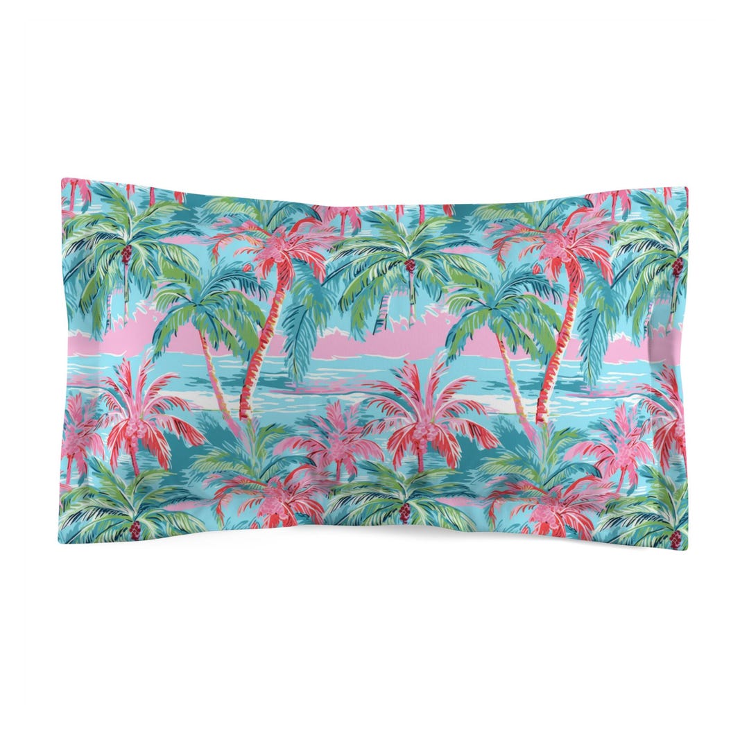 Preppy Coastal Tropical Palm Print Pillow Sham, Tropical Bedding ...