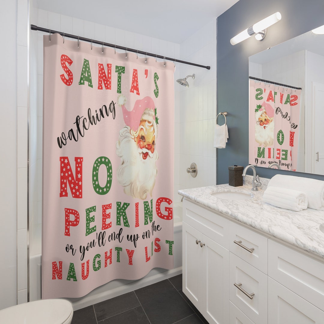 Custom Funny Retro Vintage Vibes Pink Christmas Shower Curtain, Pink ...