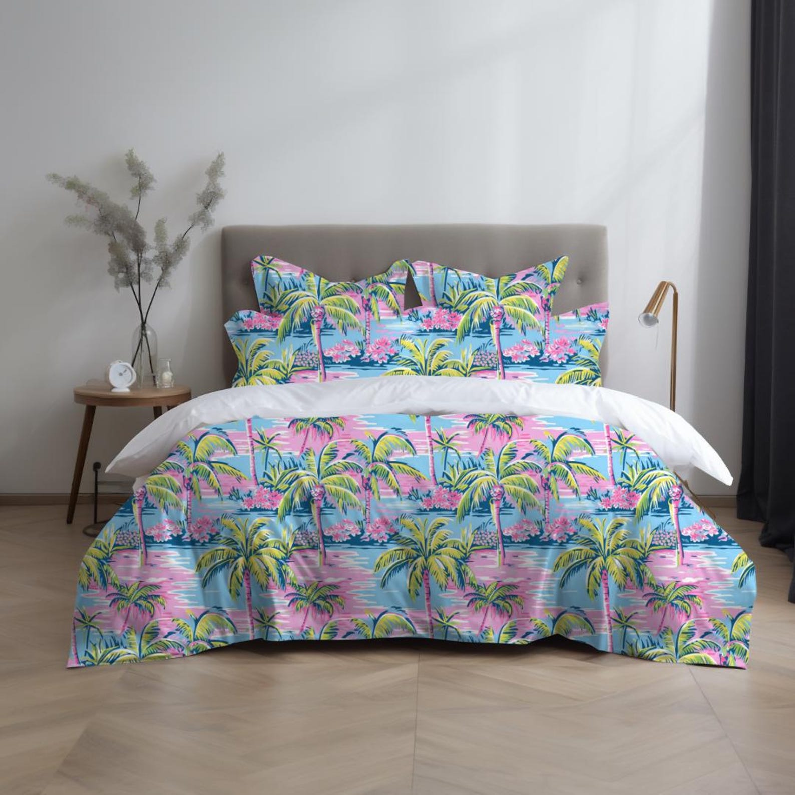 Preppy Palm Print Duvet Cover, Baby Blue Duvet Cover, Coastal Bedding ...