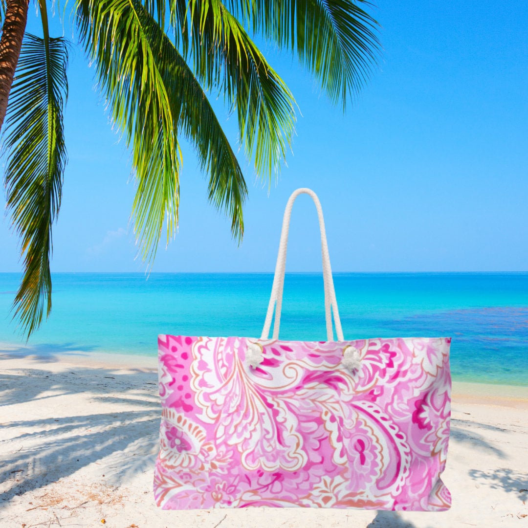 Personalized Preppy Tropical Palm Tree Weekender Bag, Preppy Beach Bag, Personalized Beach Bag ...