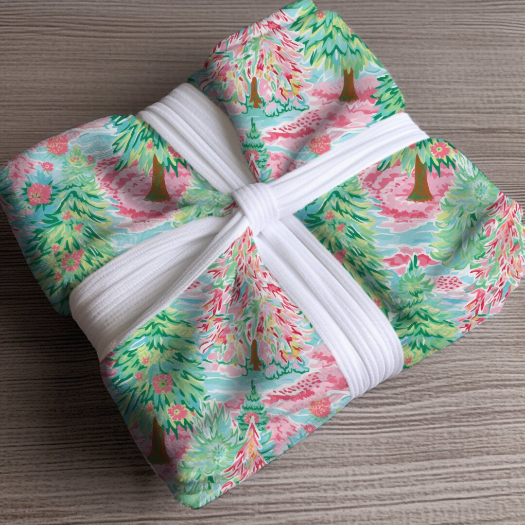 Preppy Green and Pink Evergreen Throw Blanket, Pastel Christmas Blanket ...