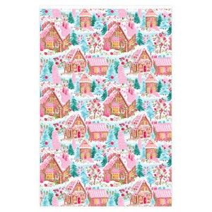 Candy Theme Wrapping Paper, Gingerbread House Wrapping Paper, Pink ...
