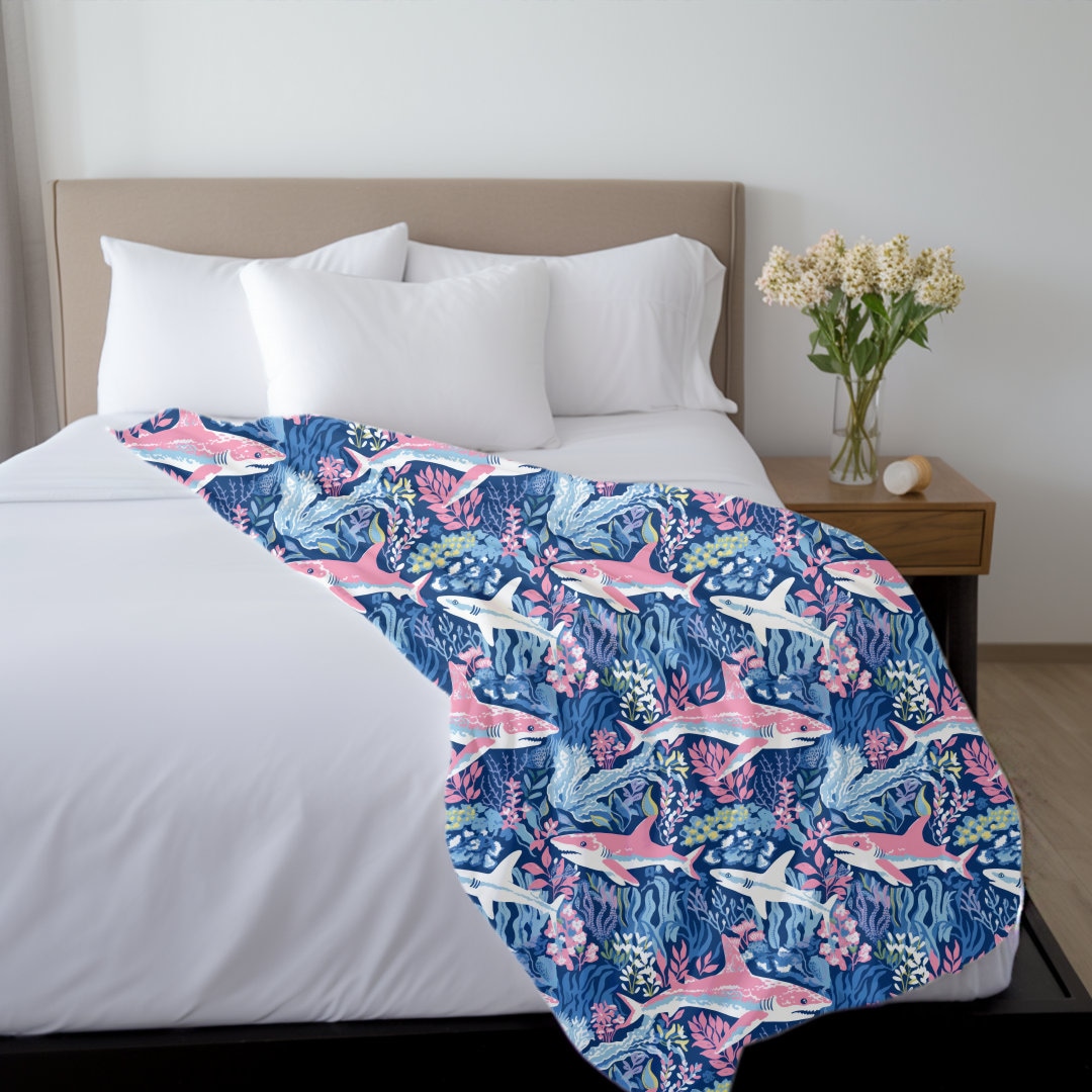 Preppy Home Decor, Preppy Room Decor, Coastal Blanket, Shark Theme ...