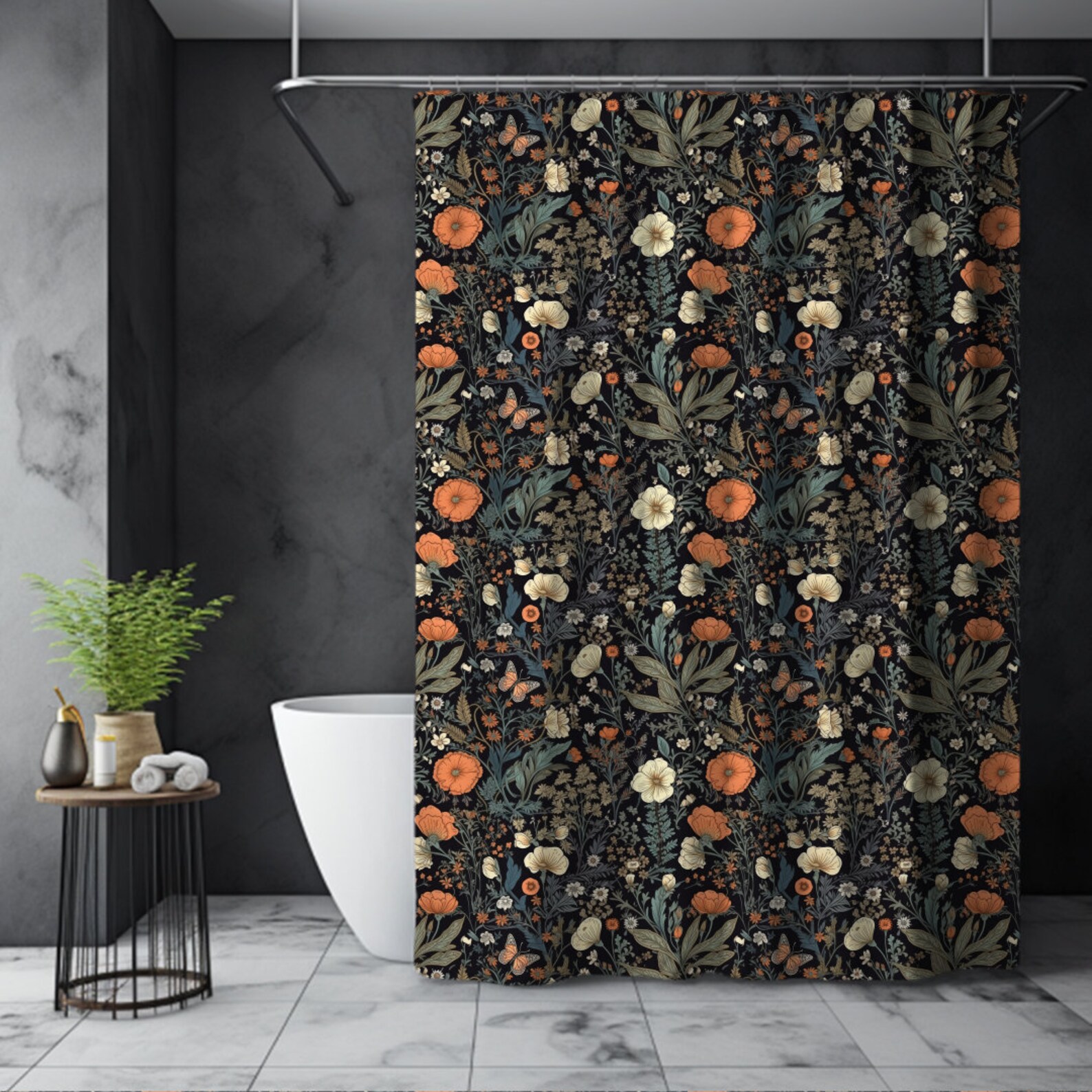 Cottagecore Shower Curtain, Botanical Shower Curtain, Butterfly Shower ...