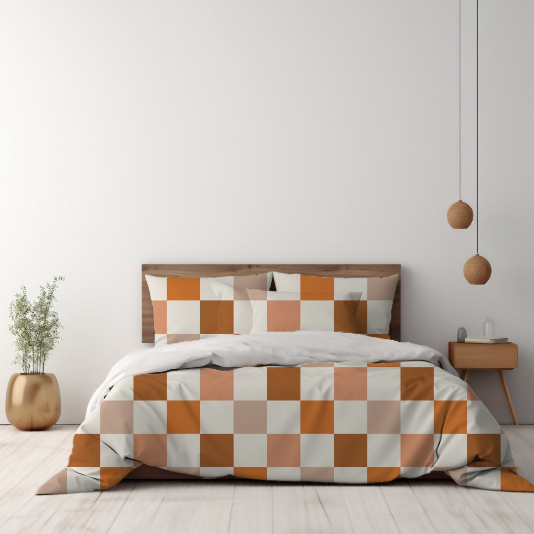 Retro Y2K Checkered Duvet Cover, 70s Aesthetic Bedding, Retro Dorm ...