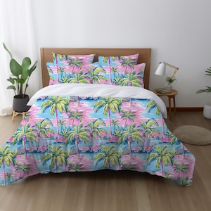 Preppy Palm Print Duvet Cover, Baby Blue Duvet Cover, Coastal Bedding ...